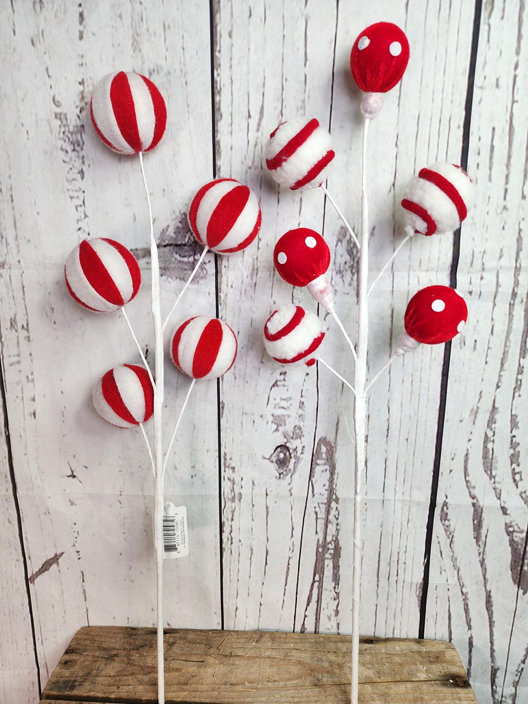Set of 2 Peppermint Ball Picks, Peppermint Decor, Wreath Attachments ...