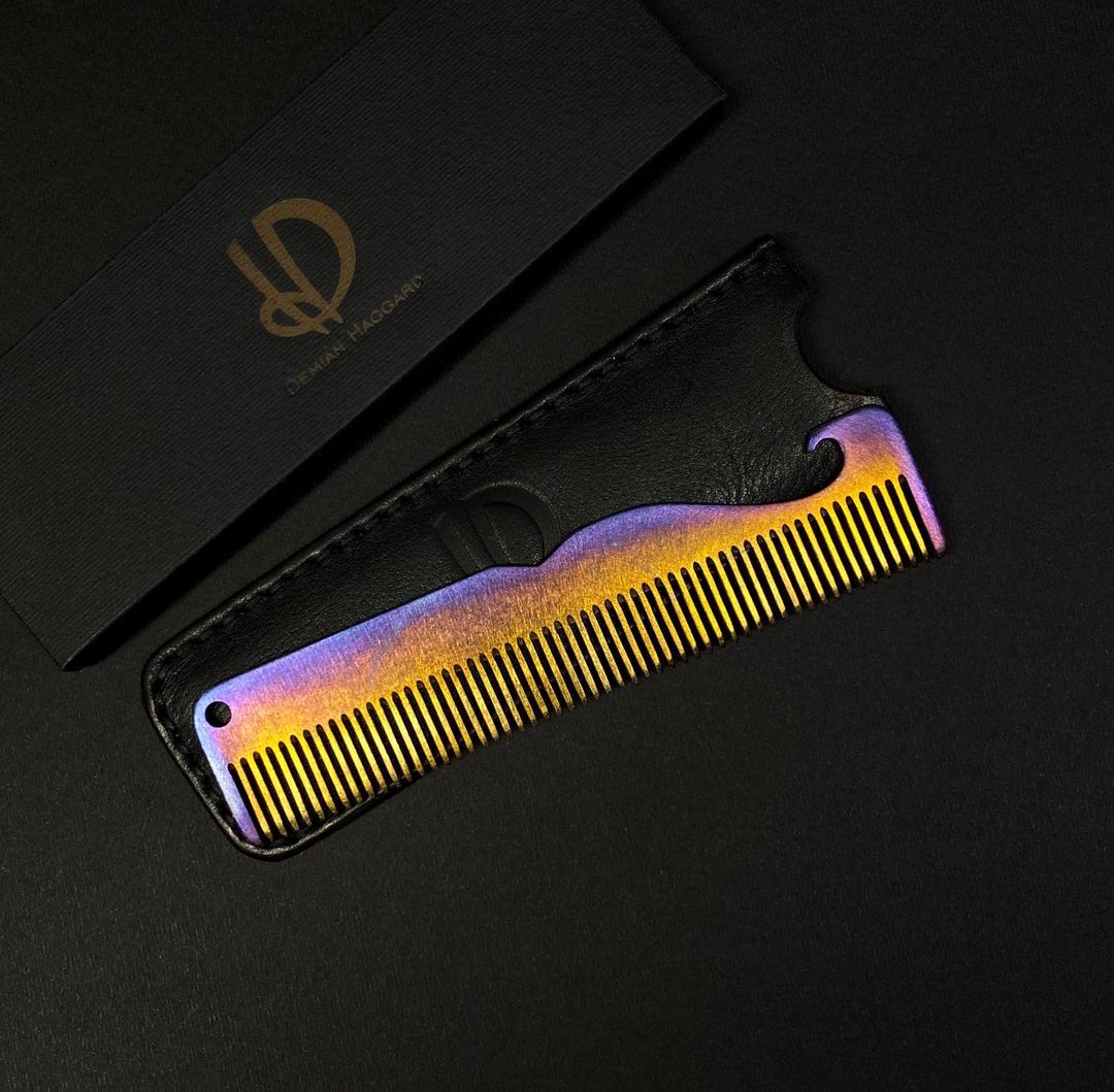 Titanium Beard Comb With Leather Storage Case. Titanium Edc. Edc Pocket ...