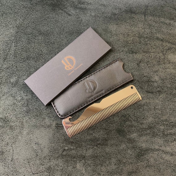 Polished Stainless Steel Beard Comb With Leather Storage - Etsy