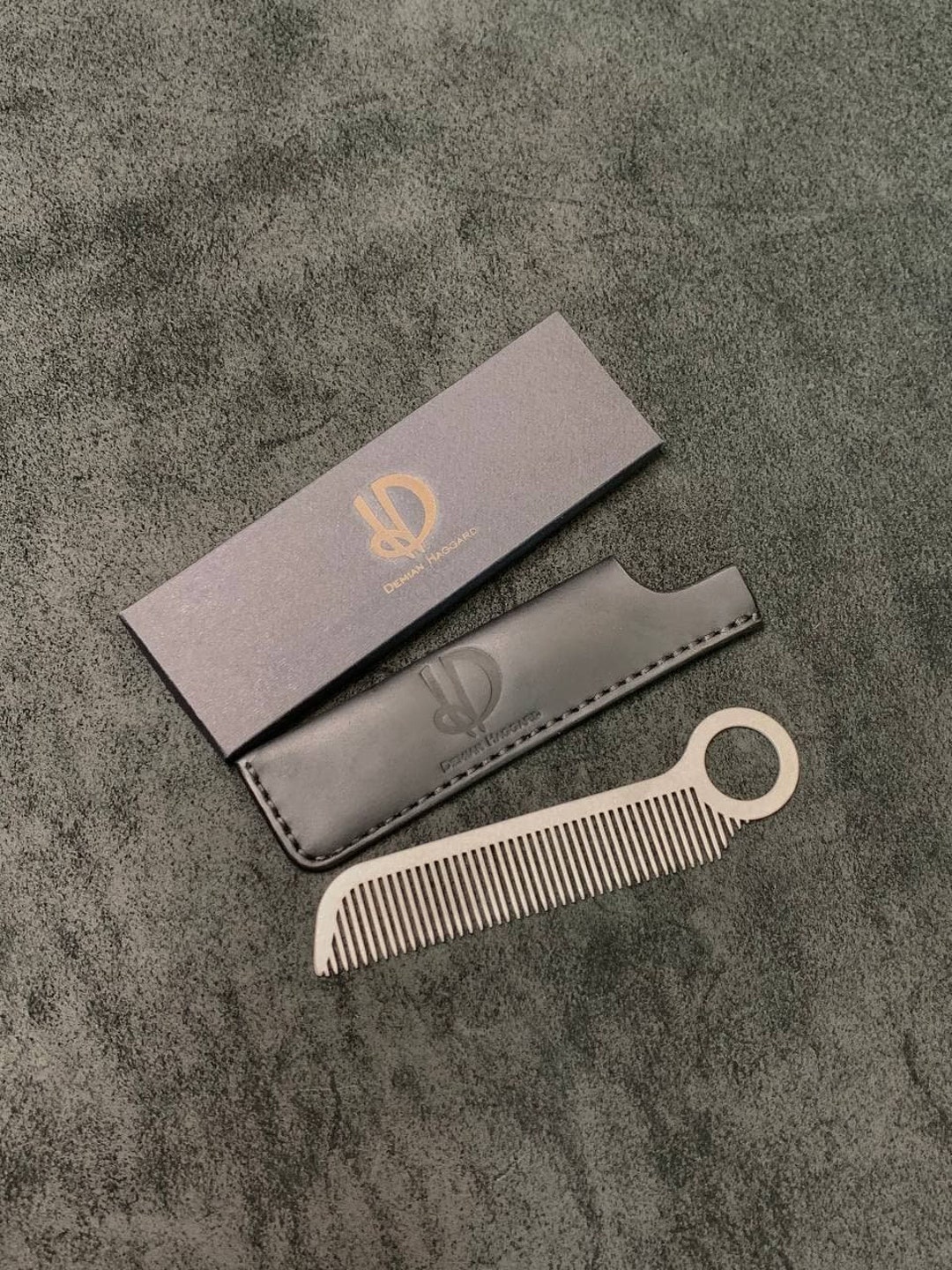 Stone Washed Titanium Beard Comb With Leather Storage Case. Titanium ...
