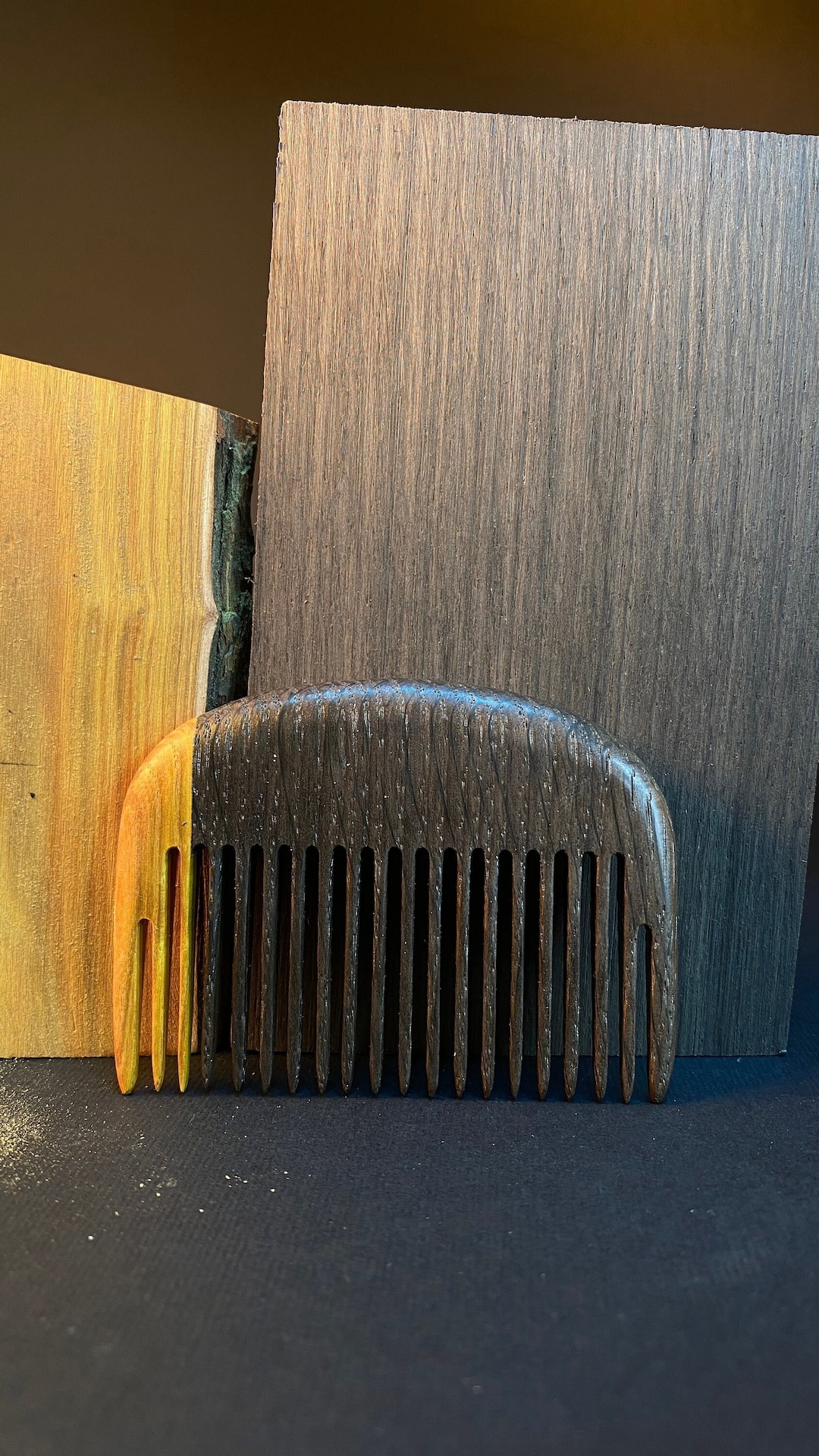 Old Wooden Bog Oak Hair and Beard Comb With Inlay Yellow Wood - Etsy