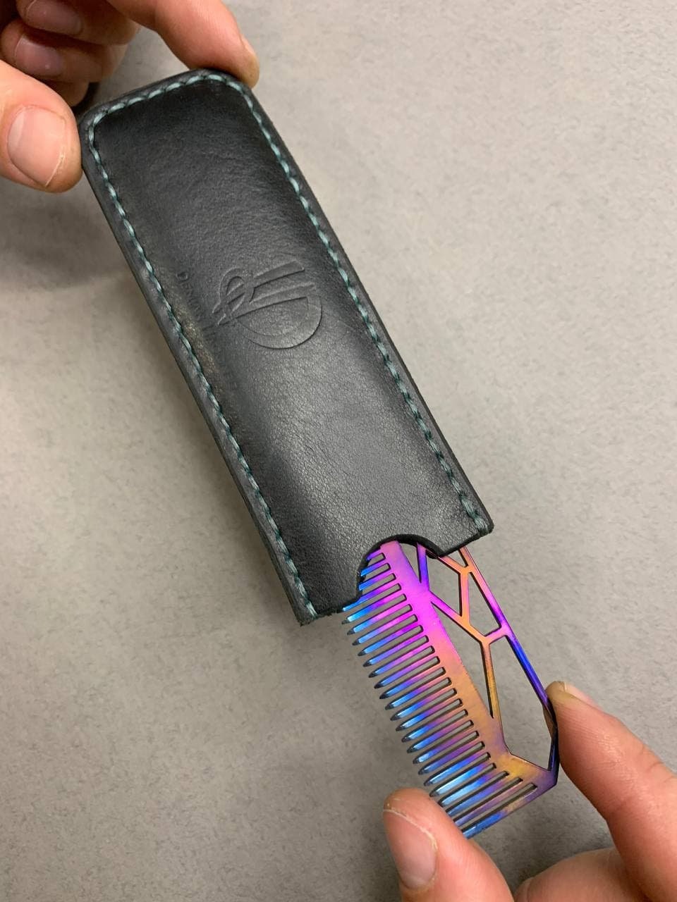 Titanium custom beard comb with leather storage case. Titanium | Etsy