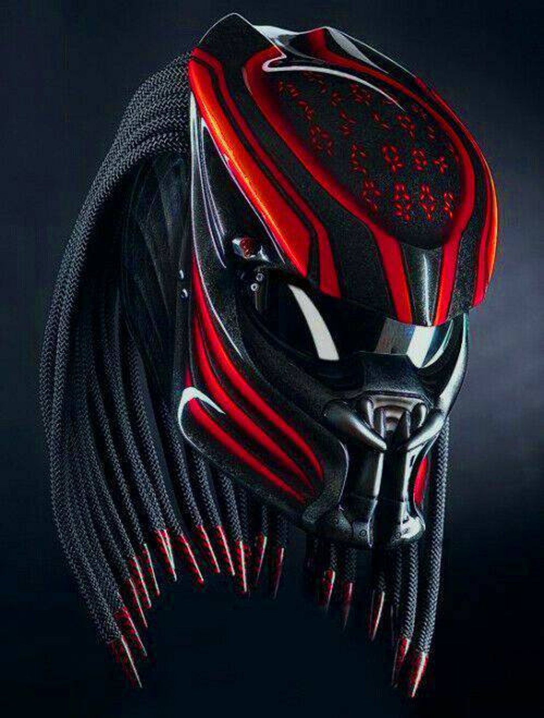 Custom Predator Helmet Motorcycle Black Red Margin Style Chopper Bobber ...