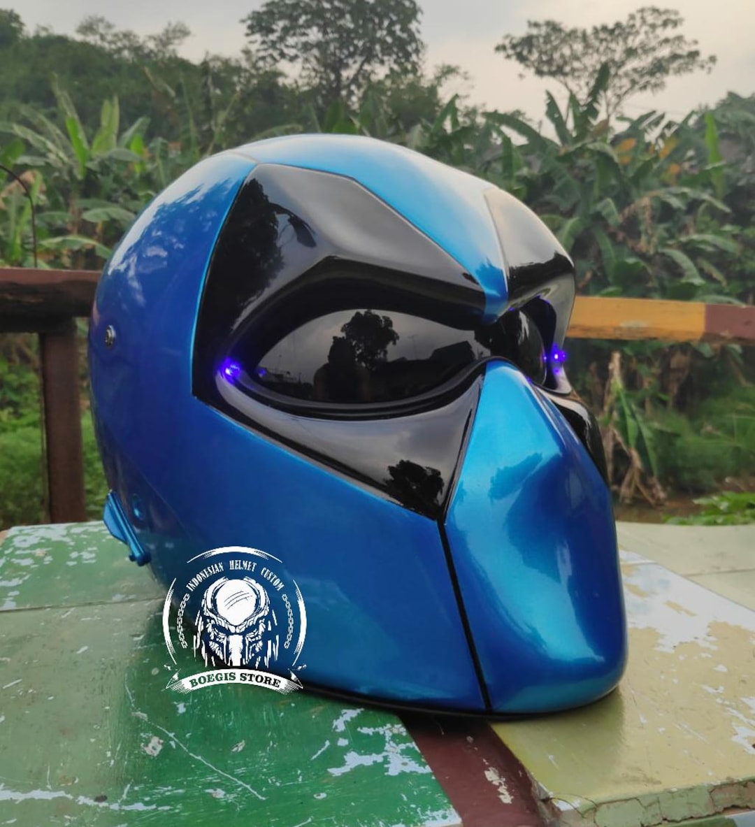 Custom Helmet Deadpool Blue for Motorcycle Chopper Bobber Approved DOT ...