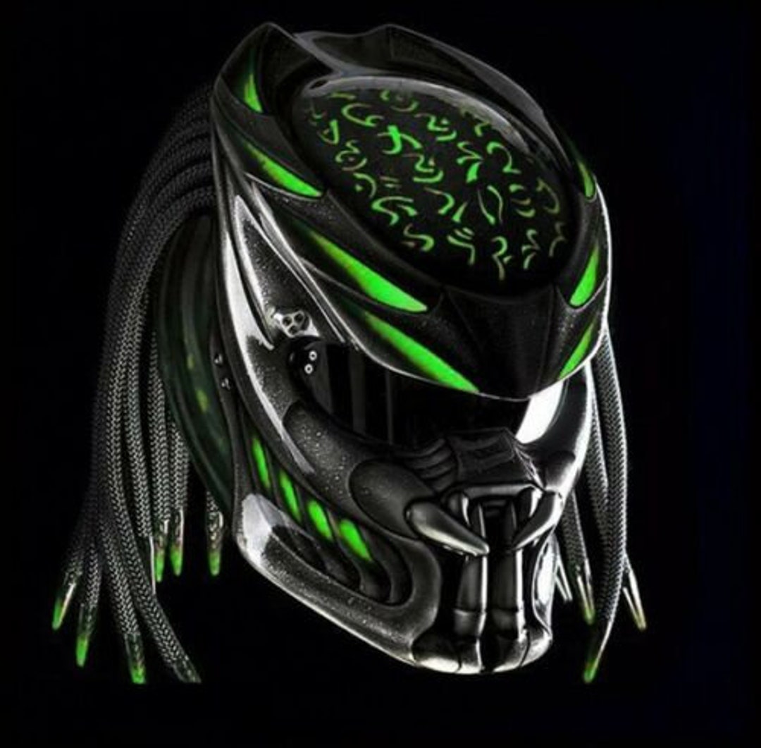 Predator Helmet Custom for Motorcycle Black Green Margin Style Approved ...
