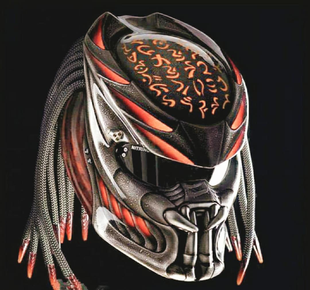 Custom Predator Helmet 0range Fire Style for Chopper Bobber Motorcycle ...