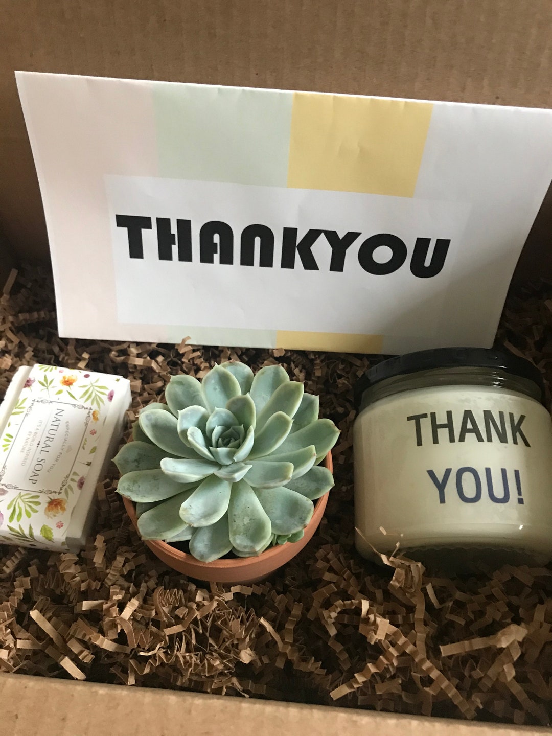 Handmade Thank You Gift Box: Soy Candle, Succulent, Shea Butter Soap ...