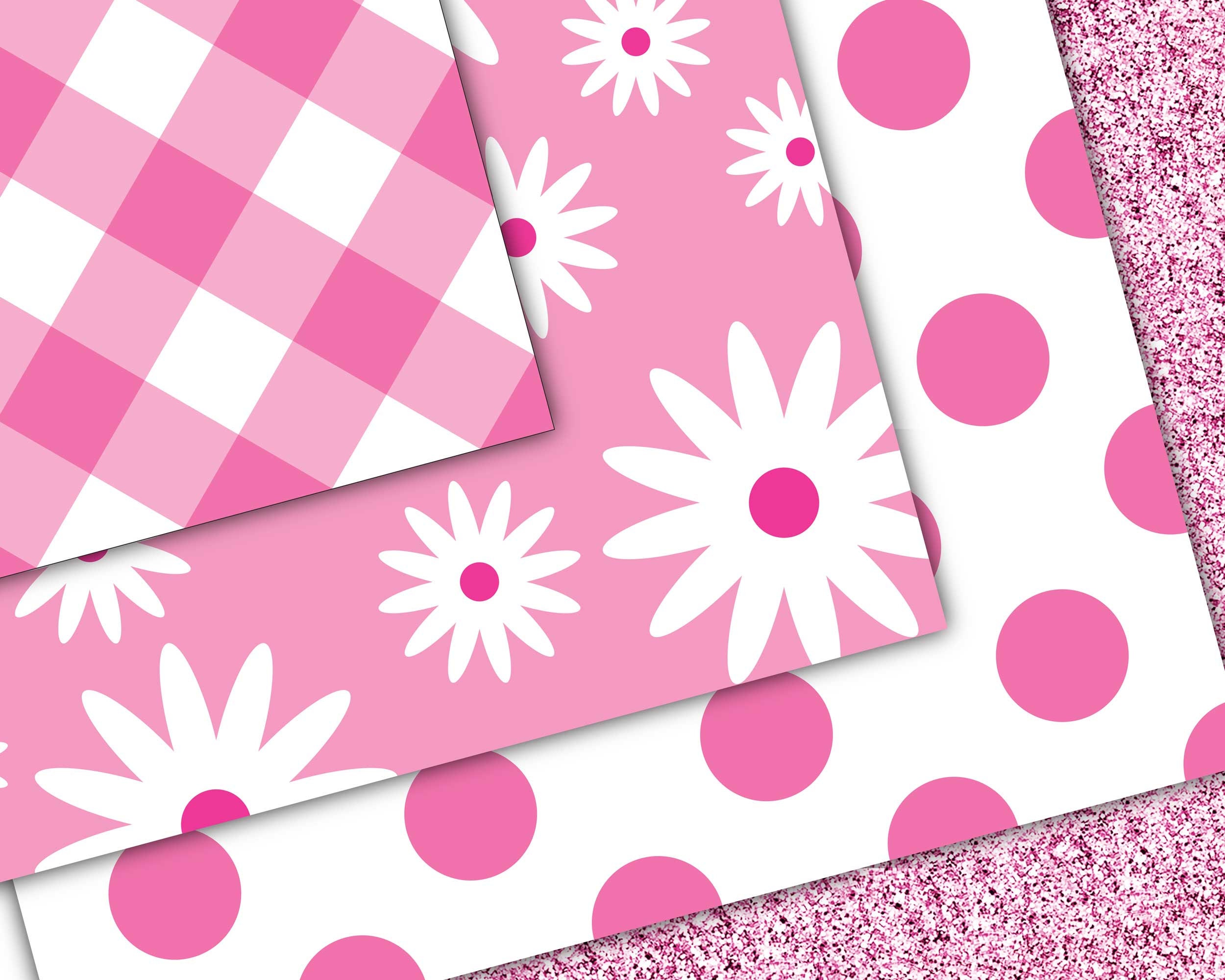 Pink Pattern Digital Papers Seamless Bows Stars Flowers Glitter ...