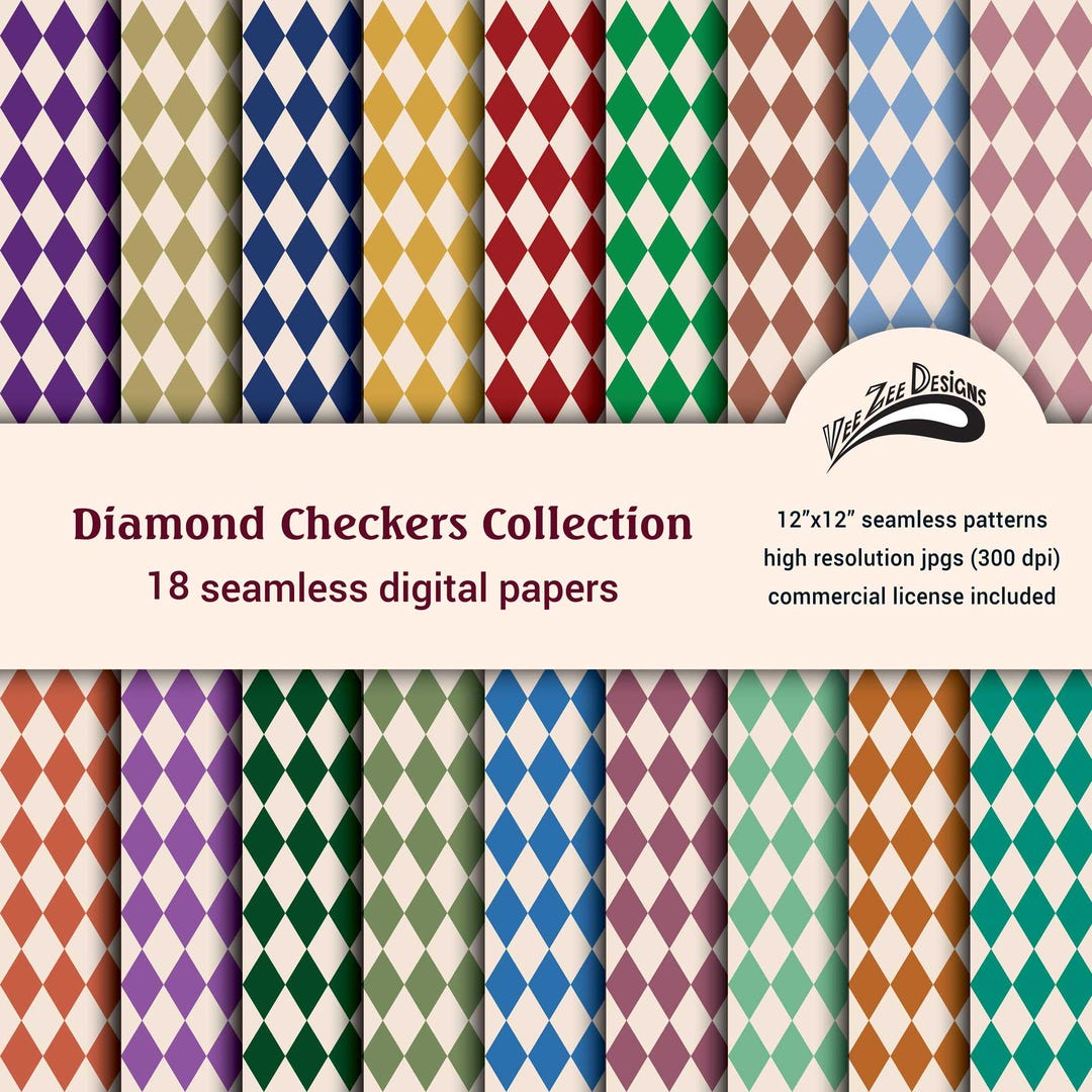 Harlequin Digital Papers Diamond Checker Pattern Bundle Pack Seamless ...