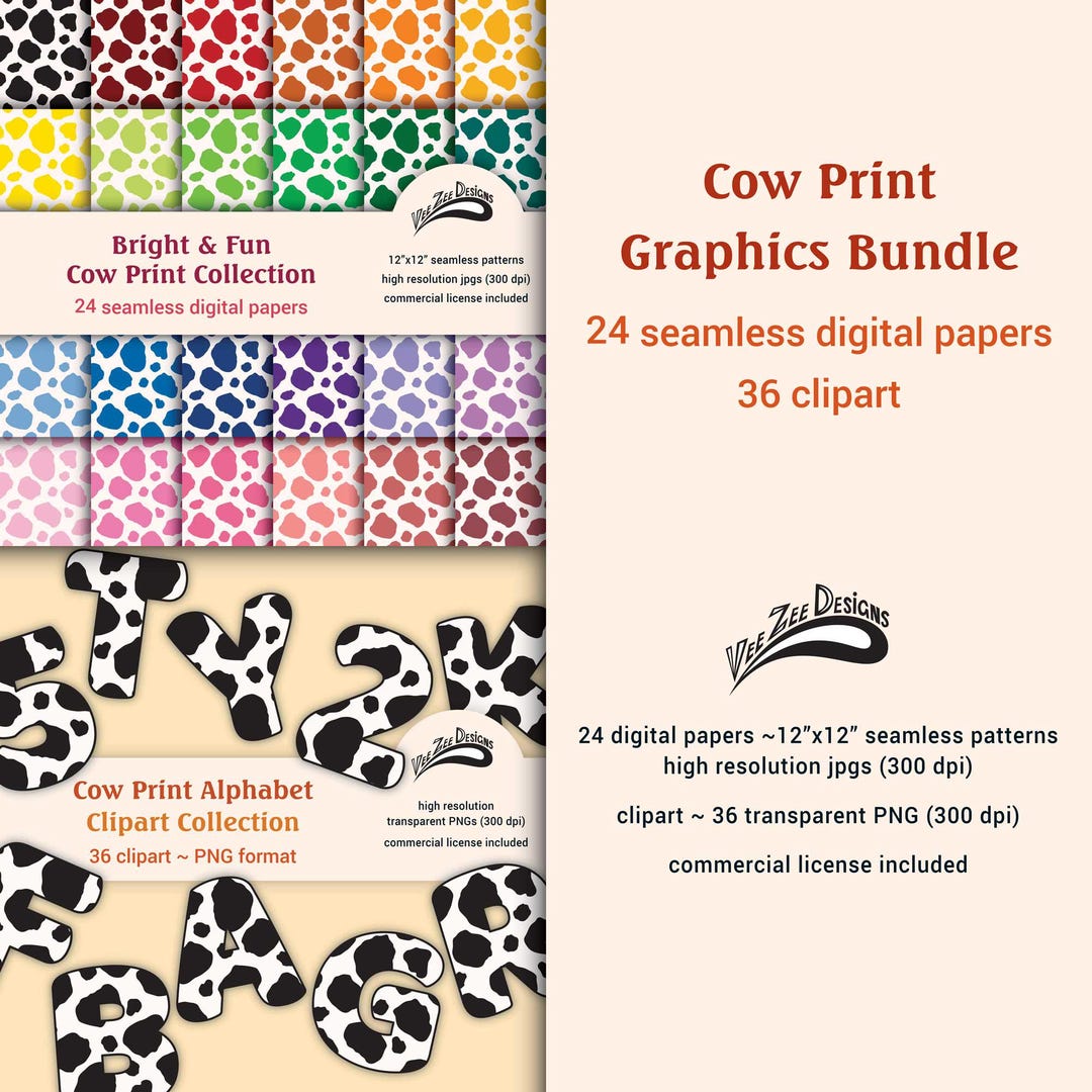 Cow Print Digital Papers Alphabet Letters PNG Clipart Seamless ...