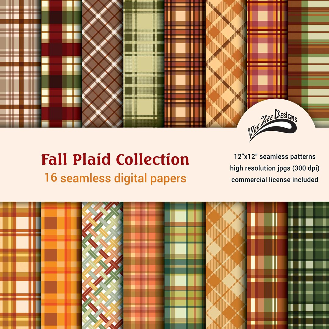 Fall Plaid Digital Papers Seamless Boho Autumn Check Sublimation ...