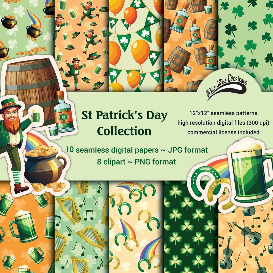 St Patricks Day Digital Papers Seamless Irish Pattern Bundle Paper Pack ...