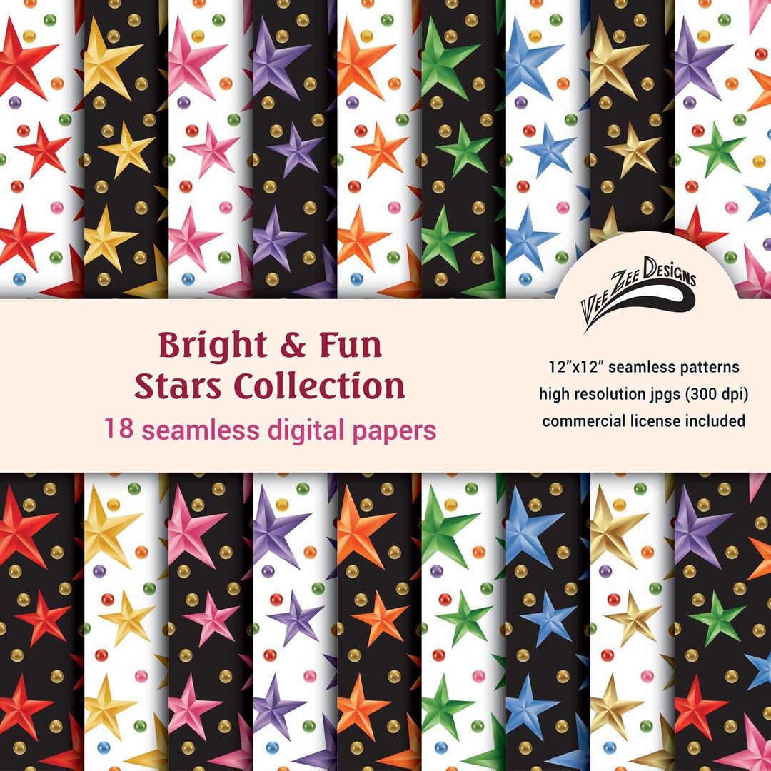 Rainbow Stars Confetti Digital Paper Seamless Pattern Bundle Pack ...