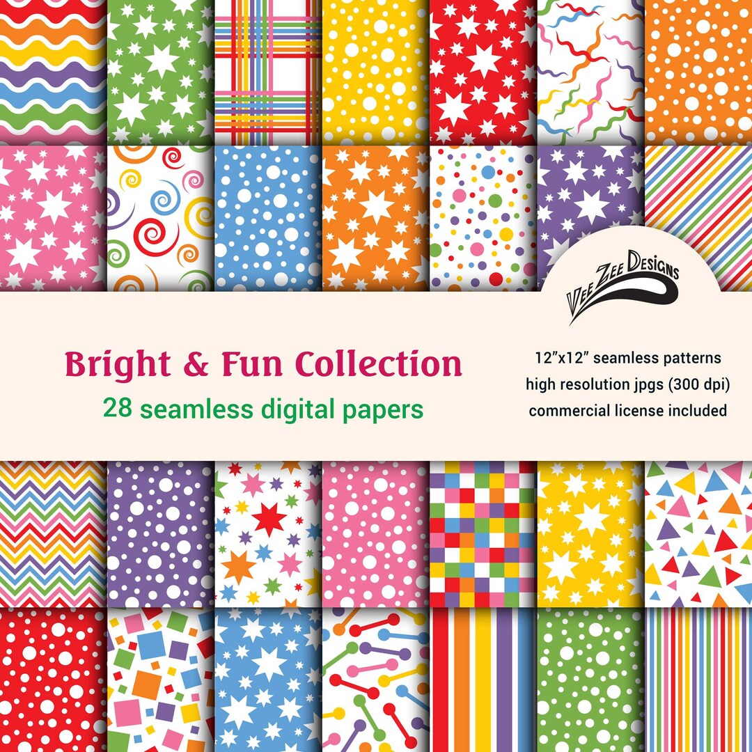 Rainbow Circus Party Digital Papers Seamless Colorful Bright ...