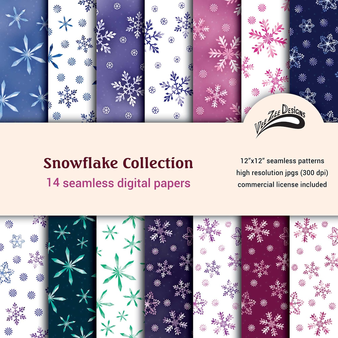 Snowflakes Digital Papers Seamless Winter Watercolor Sublimation ...
