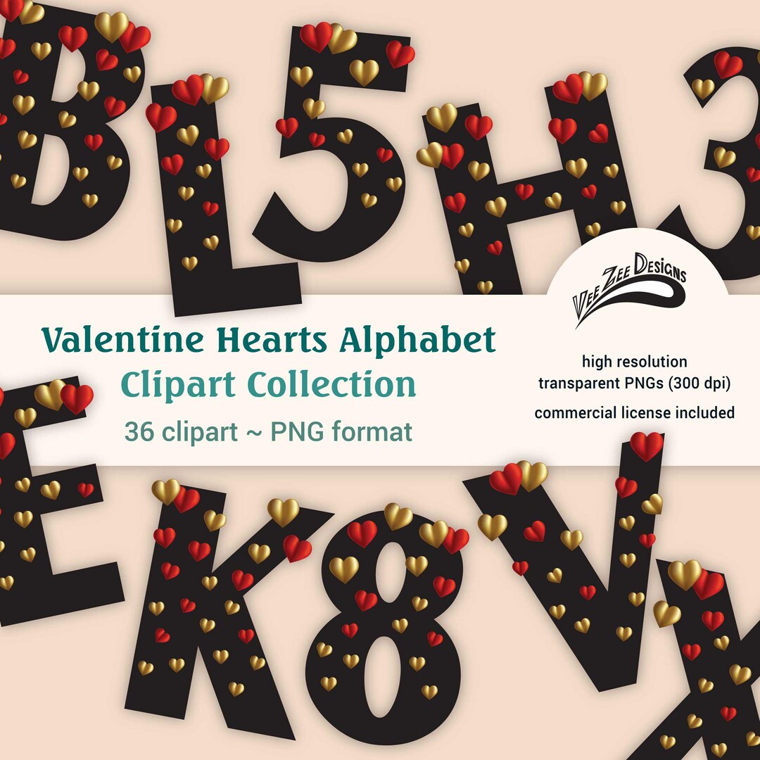 Valentine Heart Alphabet Letters PNG Clipart Bundle Commercial Use - Etsy