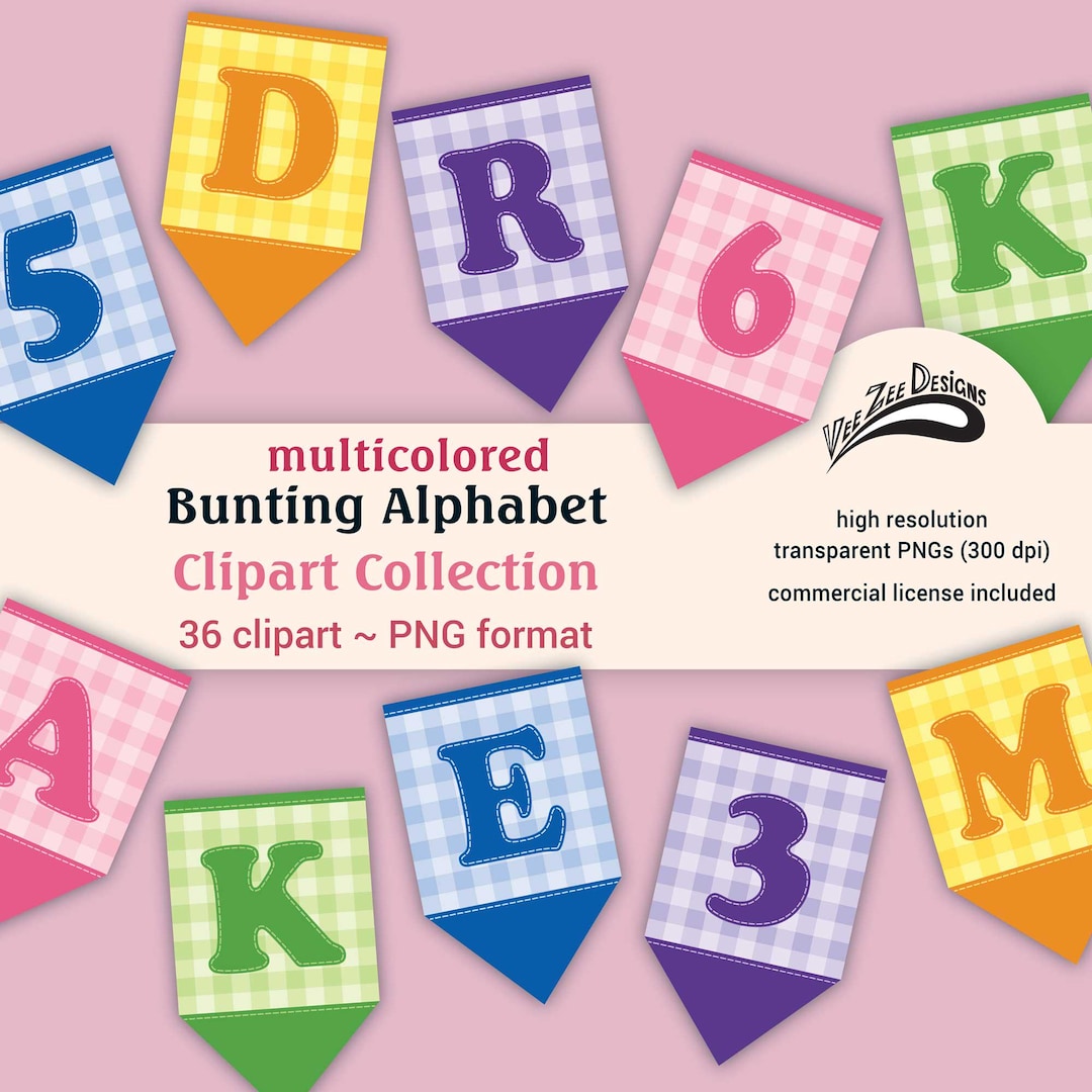 Bunting Alphabet Letters Printable PNG Clipart Bundle Pack Bright Color ...