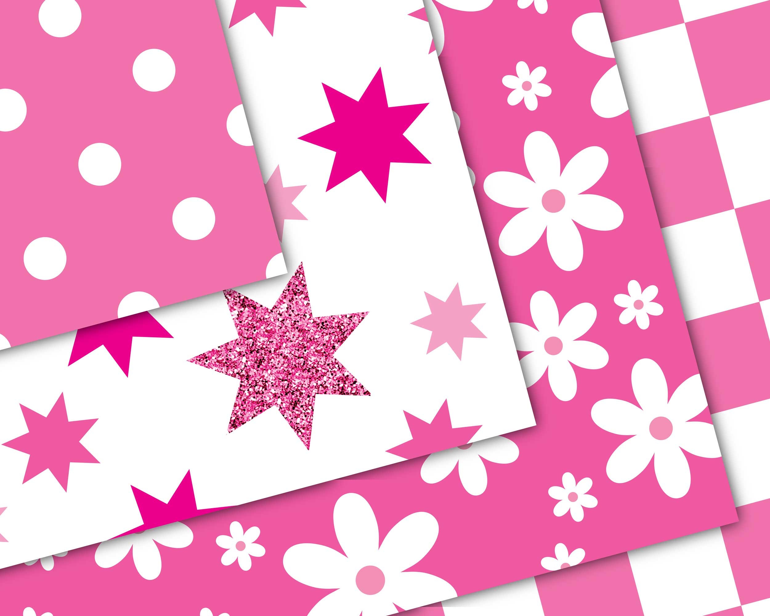 Pink Pattern Digital Papers Seamless Bows Stars Flowers Glitter ...