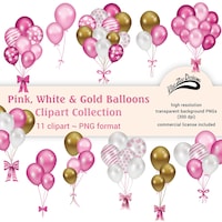 Pink and Black Balloons Clipart, Glitter Balloon PNG Digital Overlays ...