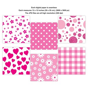Pink Pattern Digital Papers Seamless Bows Stars Flowers Glitter ...