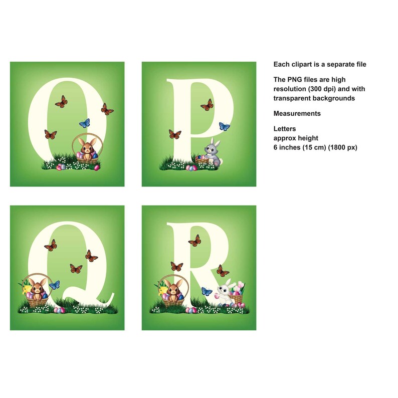 Easter Alphabet Letters PNG Clipart Bunnies Eggs Baskets Butterflies ...