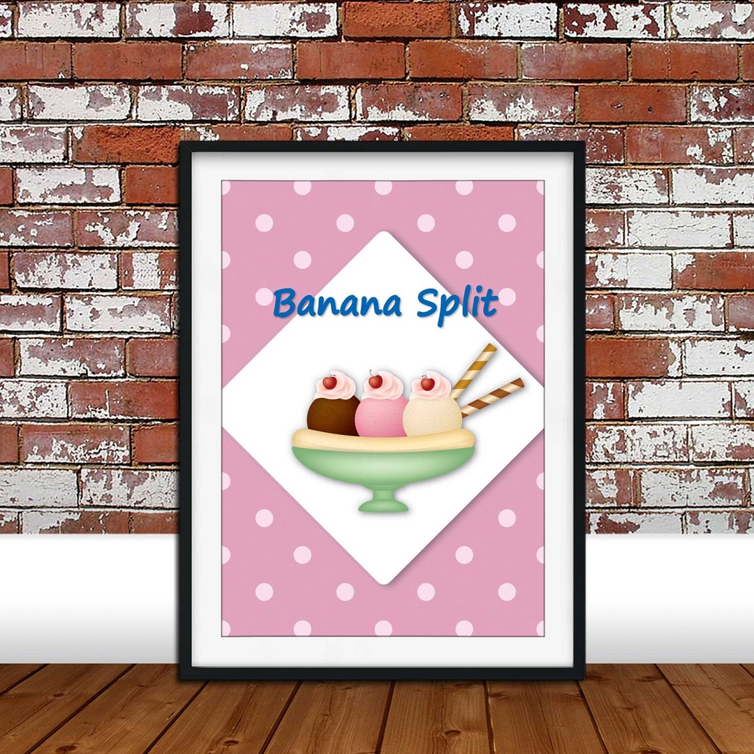 Retro Style Banana Split Kitchen Food Wall Art Poster Printable Vanilla ...