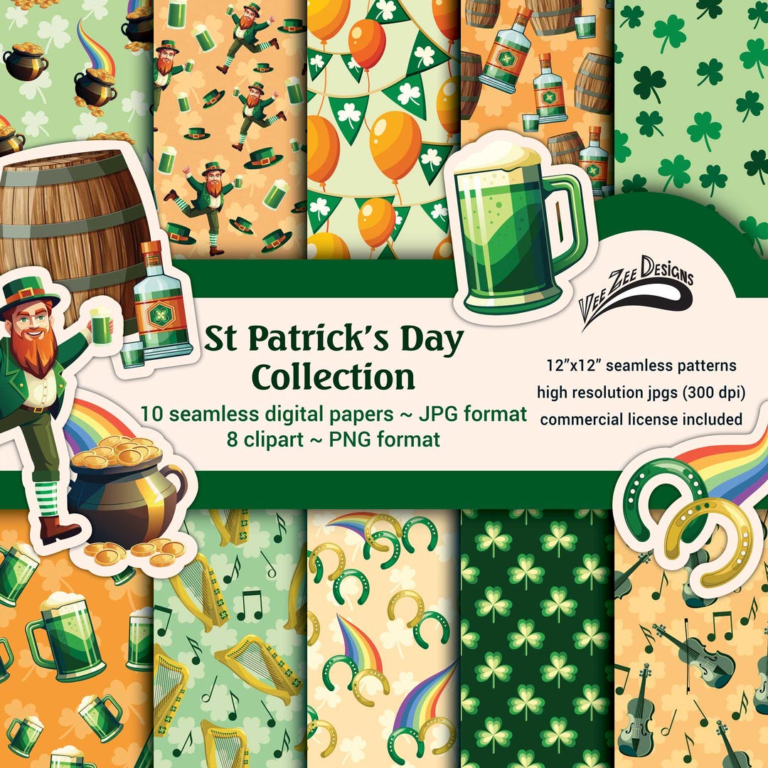 St Patricks Day Digital Papers Seamless Irish Sublimation Pattern PNG ...