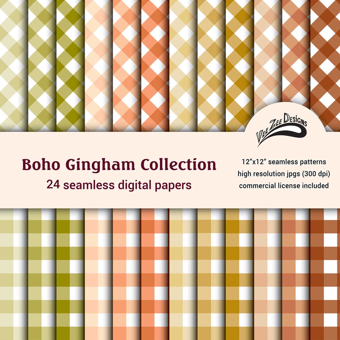 Gingham Digital Papers Seamless Commercial Use License Boho Plaid ...
