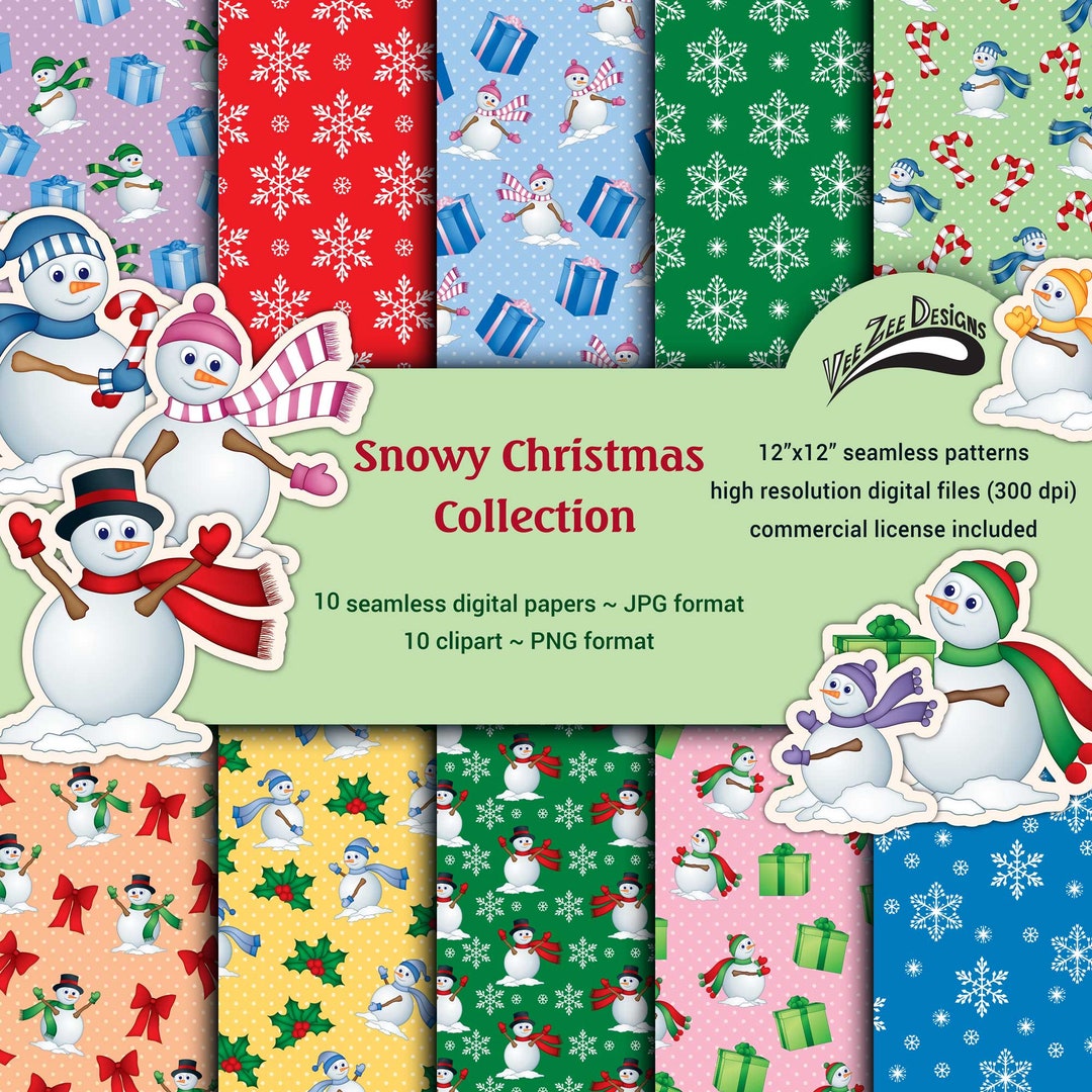 Snowman Digital Papers Seamless Cute Christmas Family Clipart PNG ...