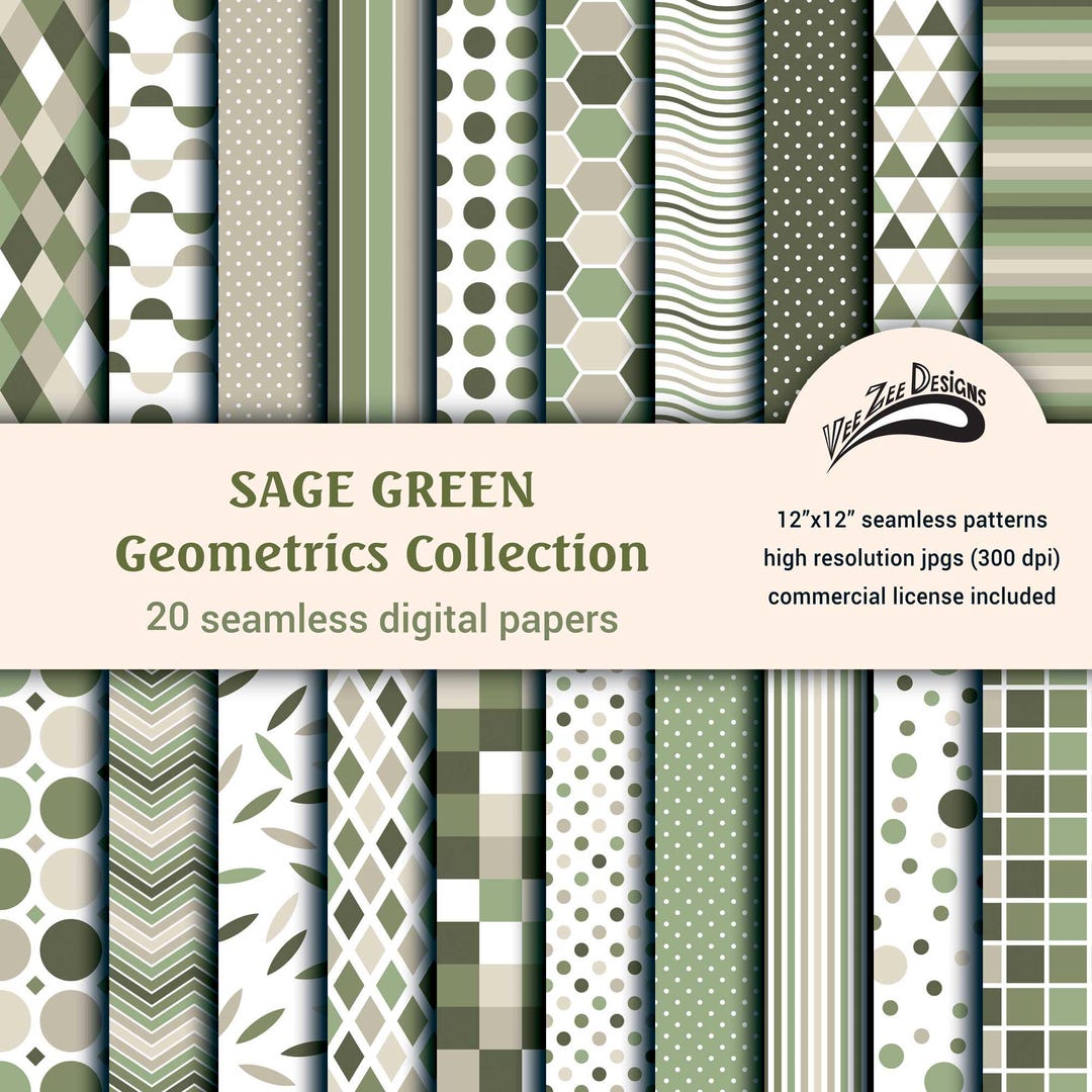 Sage Green Pattern Digital Papers Seamless Boho Geometric Sublimation ...