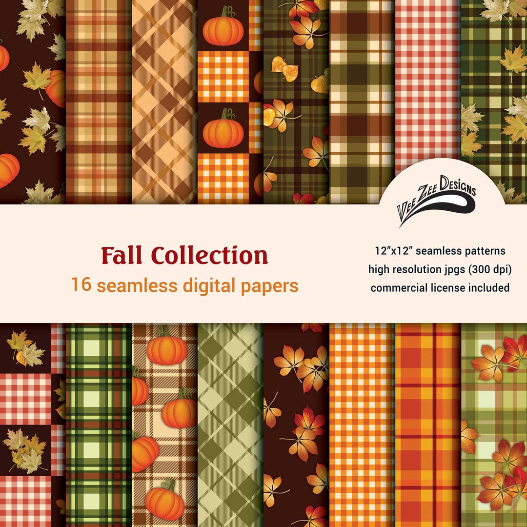 Fall Plaid Digital Papers Seamless Autumn Boho Tartan Check Sublimation ...
