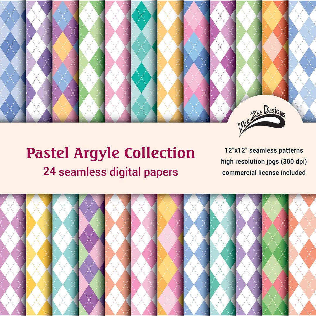 Pastel Argyle Digital Paper Seamless Harlequin Diamond Checks ...