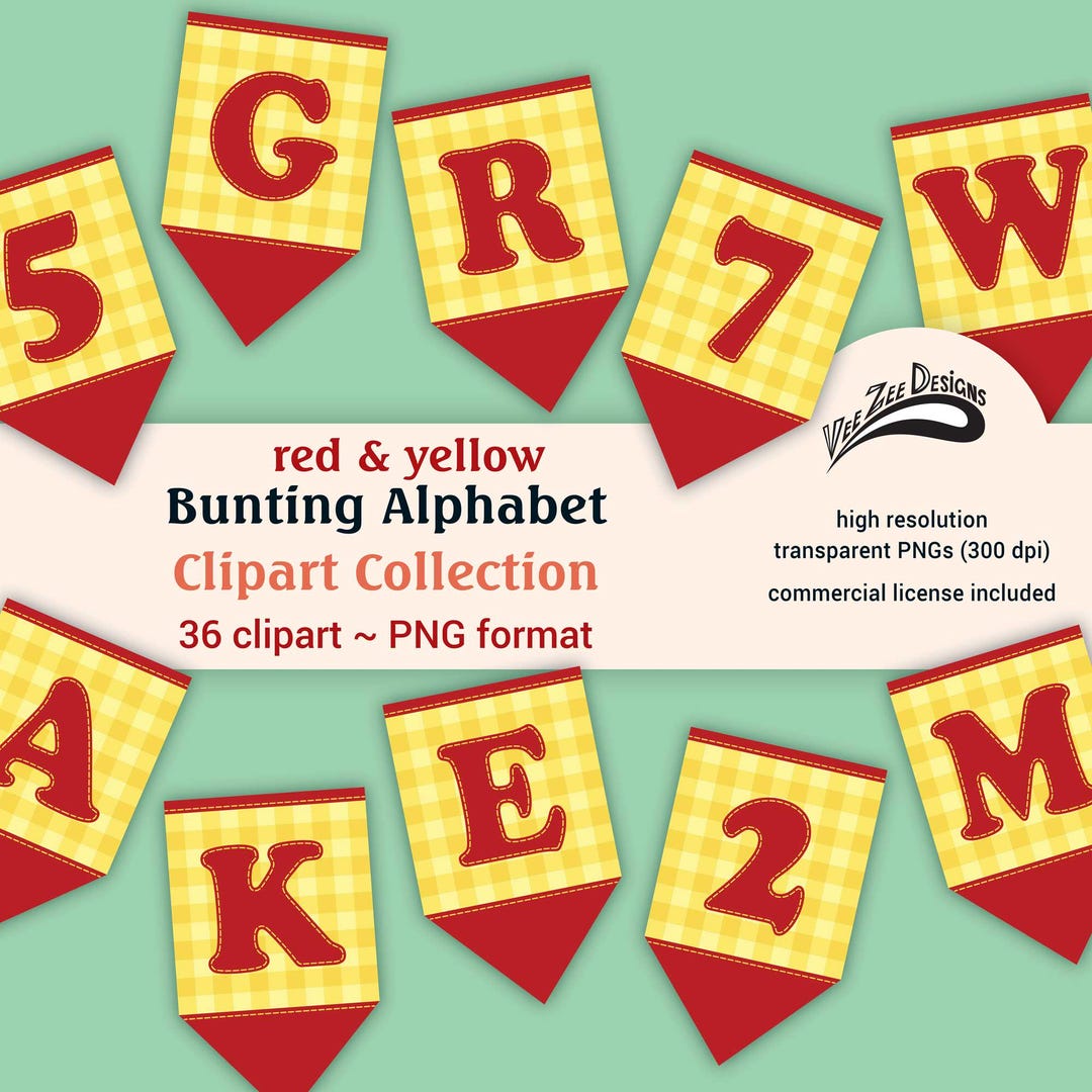 Bunting Alphabet Letters Printable PNG Clipart Bundle Pack Bright Red ...
