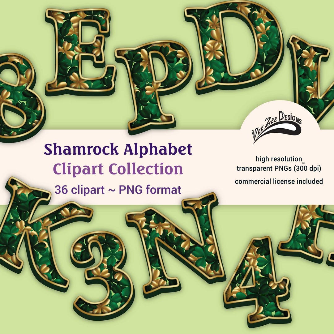 St Patricks Day Shamrock Letters Alphabet Irish Green Gold PNG Clipart ...
