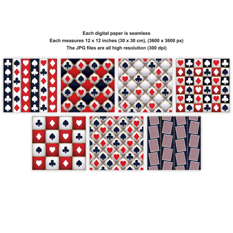 Casino Poker Playing Cards Digital Paper Seamless Gold Red Black ...