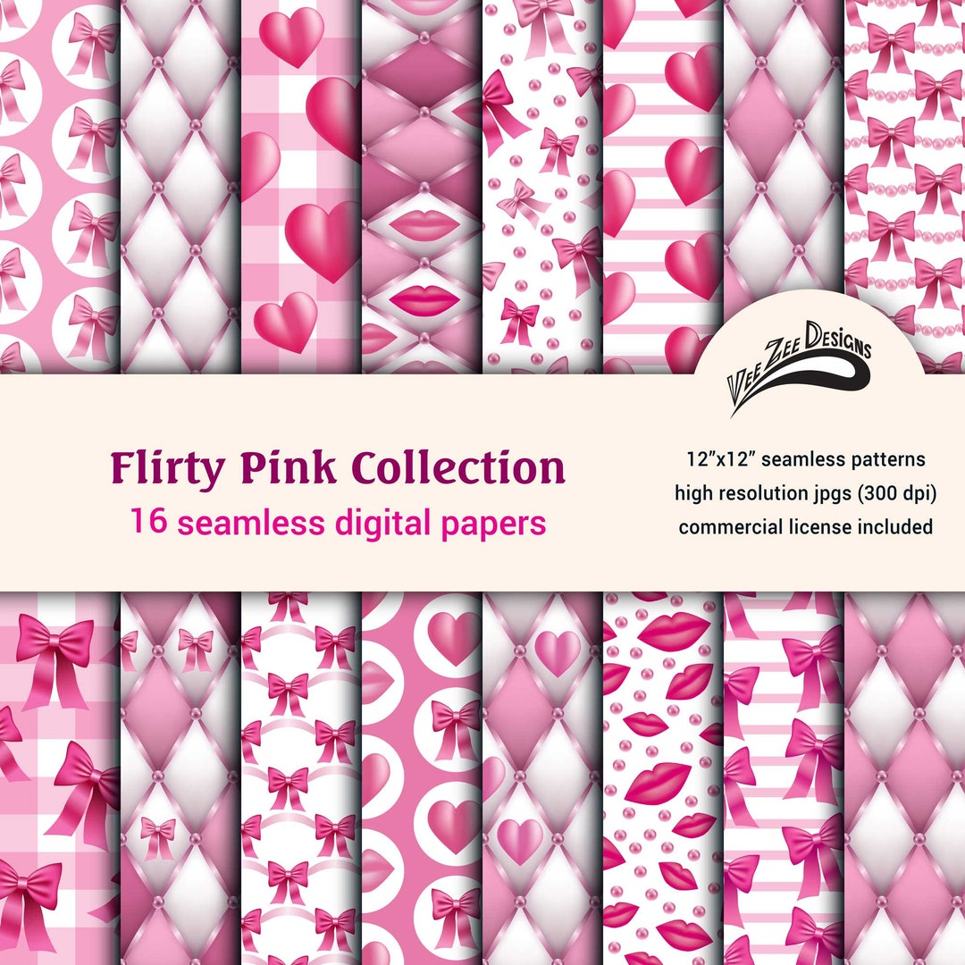 Pink Coquette Digital Papers Seamless Pattern Sublimation Repeating ...