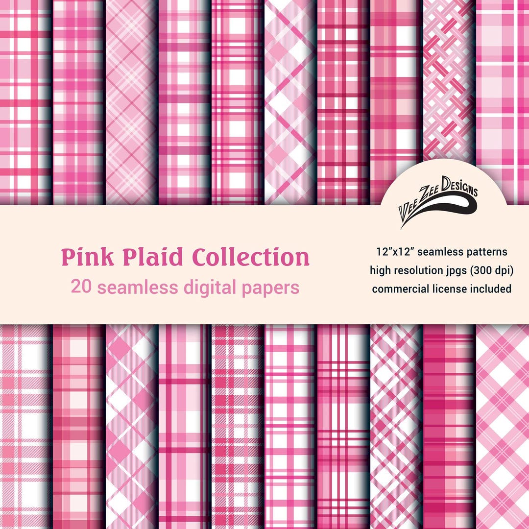 Pink Plaid Digital Papers Seamless Tartan Check Sublimation Repeating ...