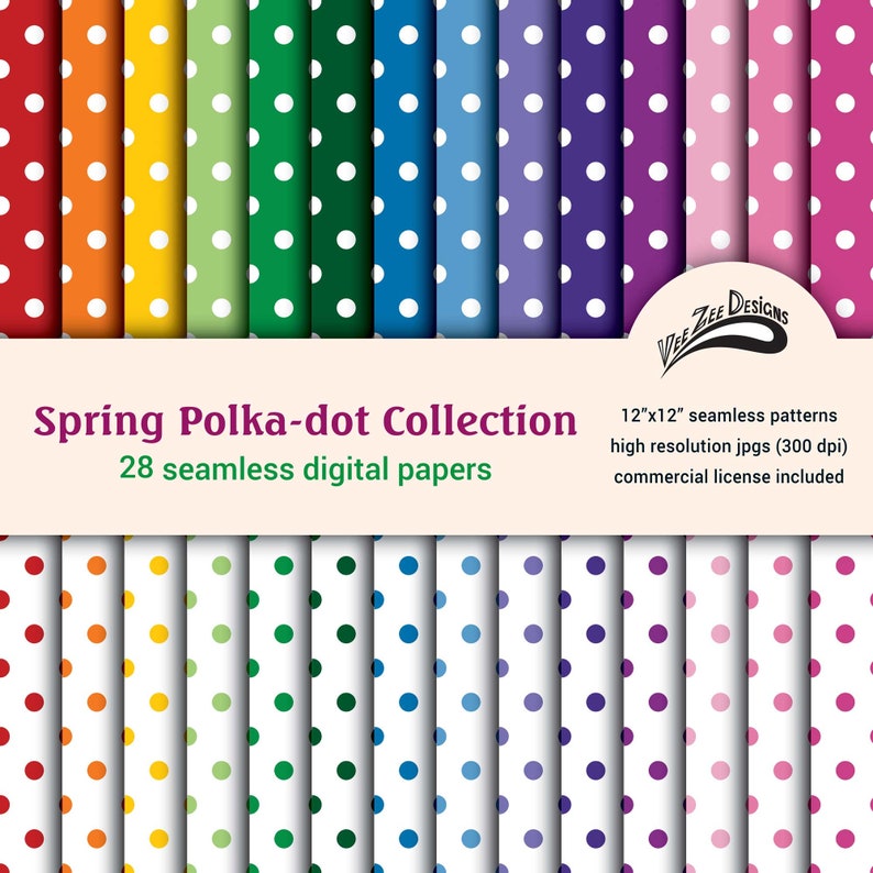 Rainbow Polka Dot Digital Papers Seamless Spring Summer Colors ...