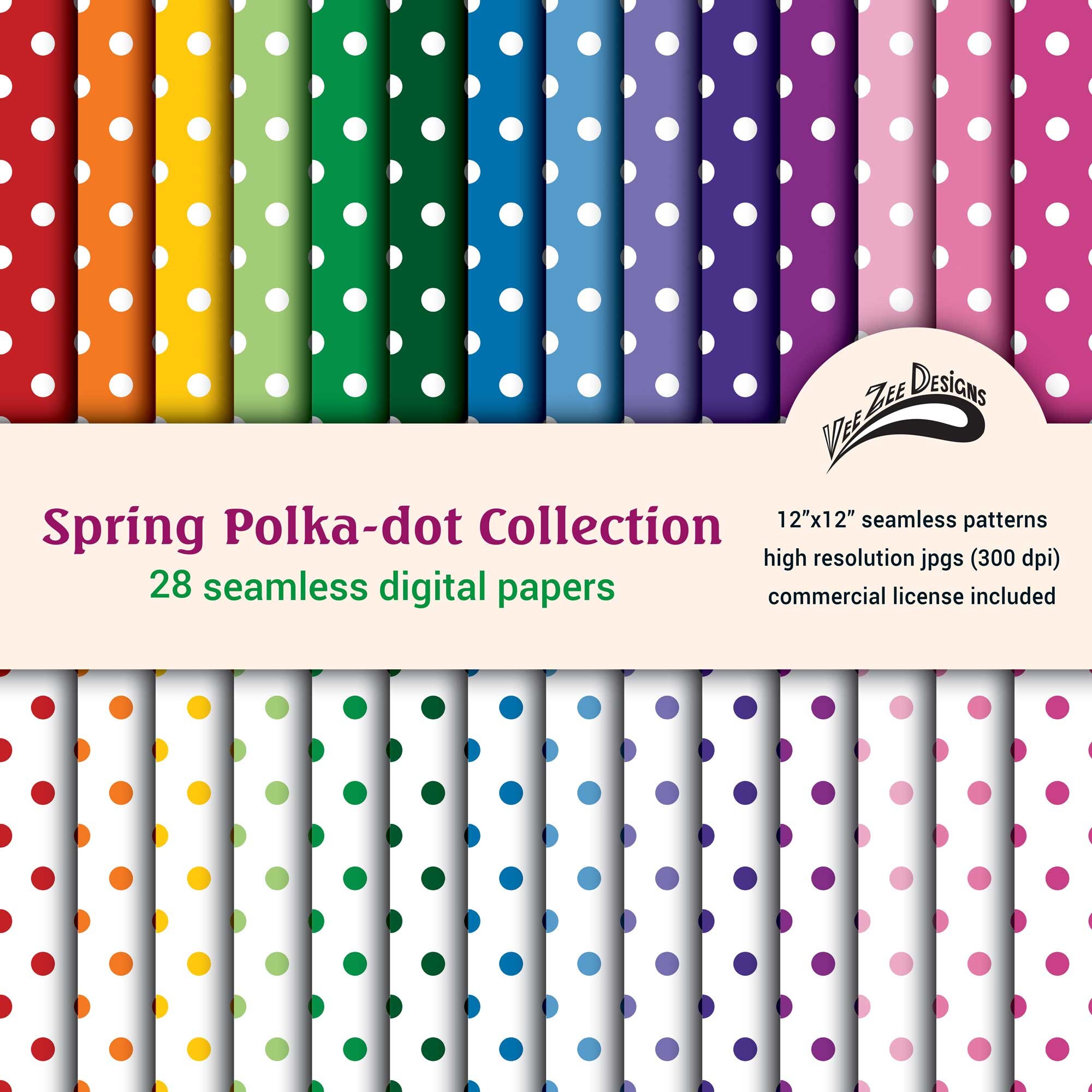 Rainbow Polka Dot Digital Papers Seamless Spring Summer Colors ...