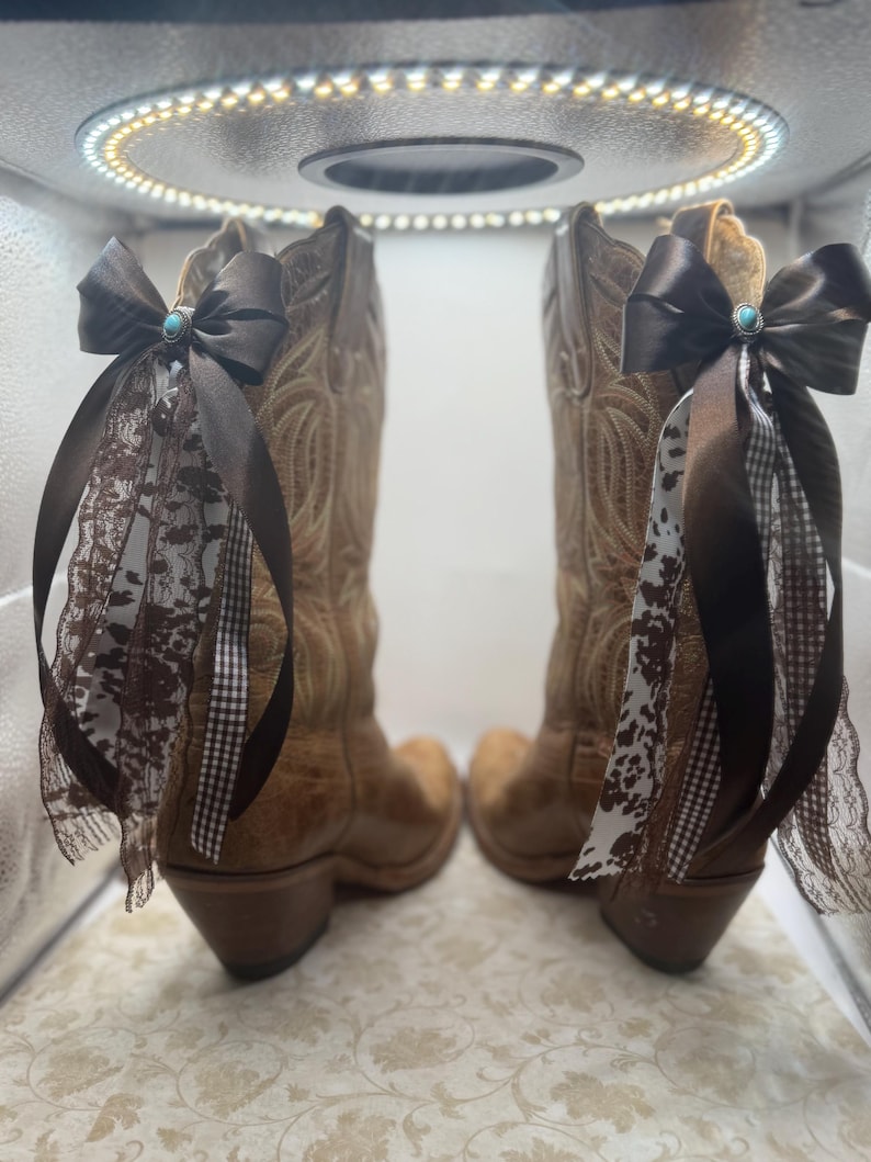 Western Boot Bows: Brown Ribbon & Lace Boot Accessories - Etsy