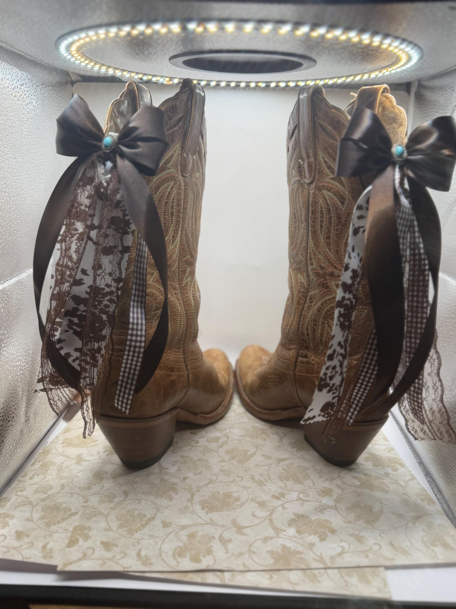 Western Boot Bows: Brown Ribbon & Lace Boot Accessories - Etsy