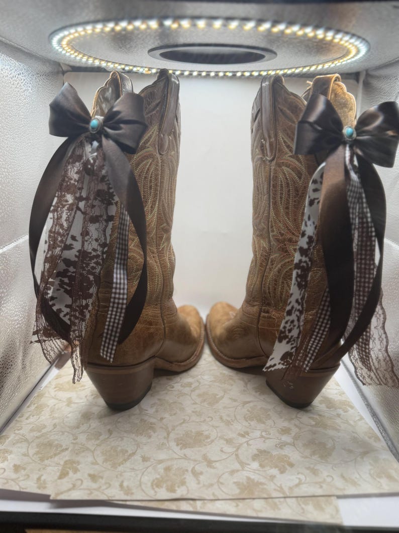 Western Boot Bows: Brown Ribbon & Lace Boot Accessories - Etsy