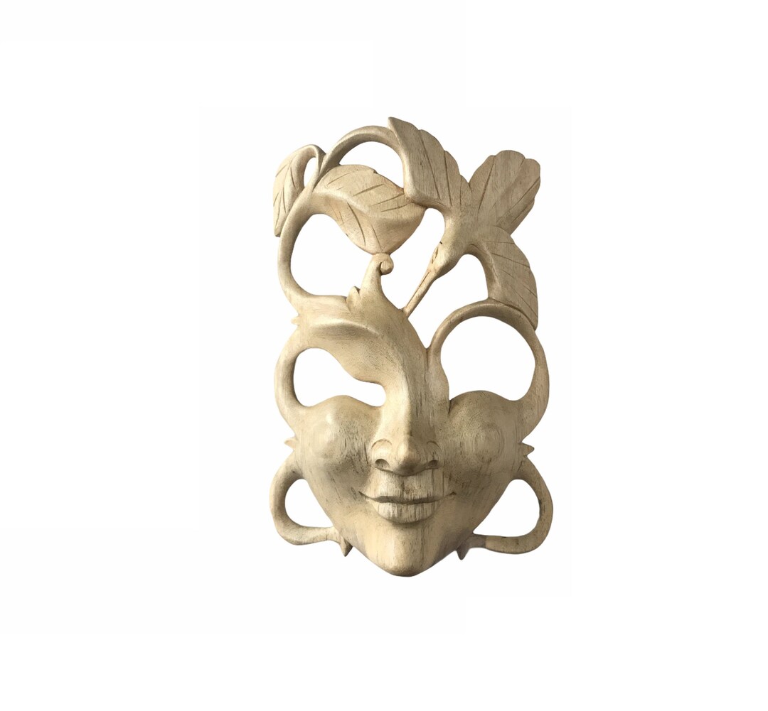 Hand Carved Hibiscus Wood Mask: Frangipani Floral Wall Art - Etsy