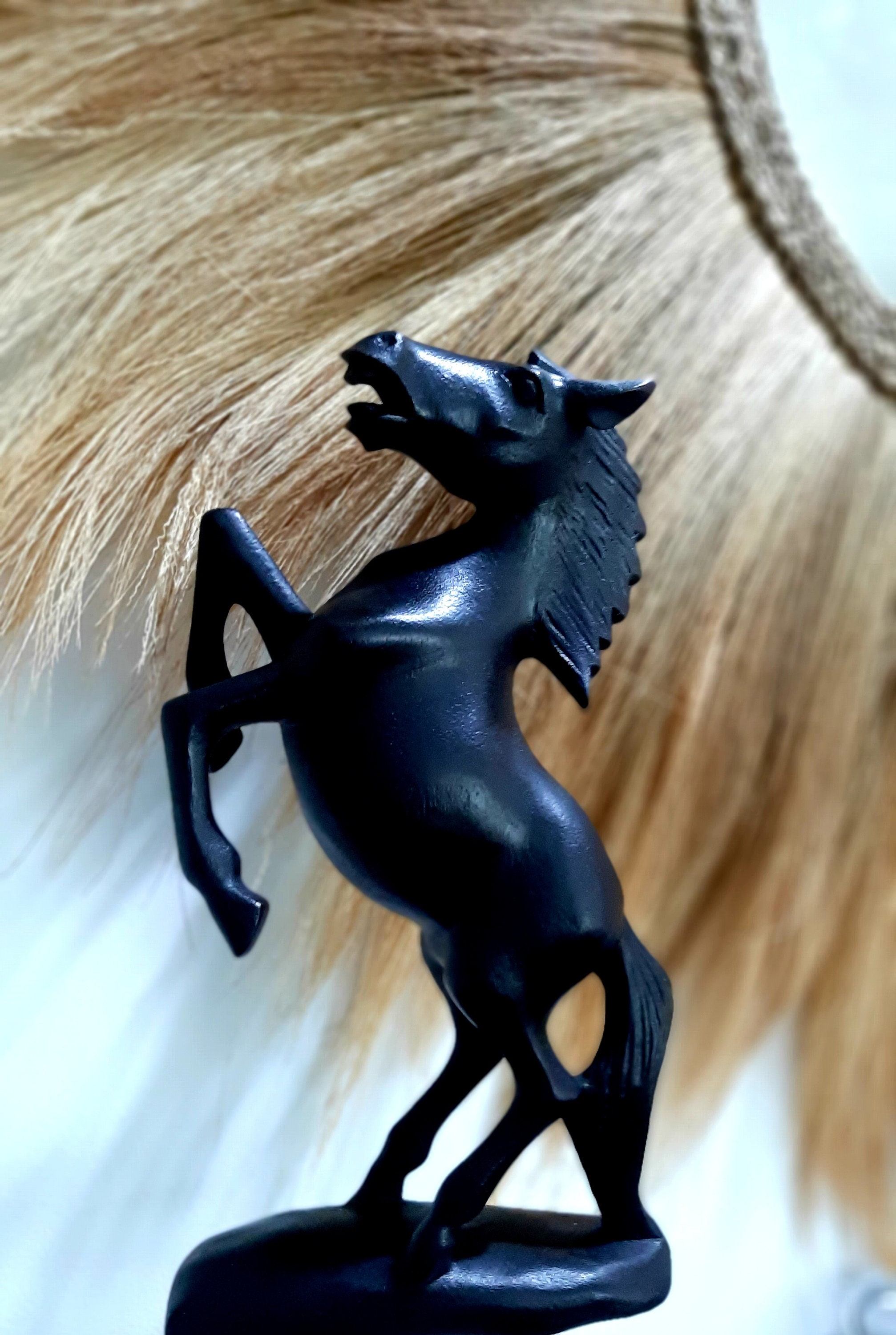 Wooden Horse Statue Both Front Hooves up in the Air Wood Carving Handmade Gifts Horse Sculpture ...