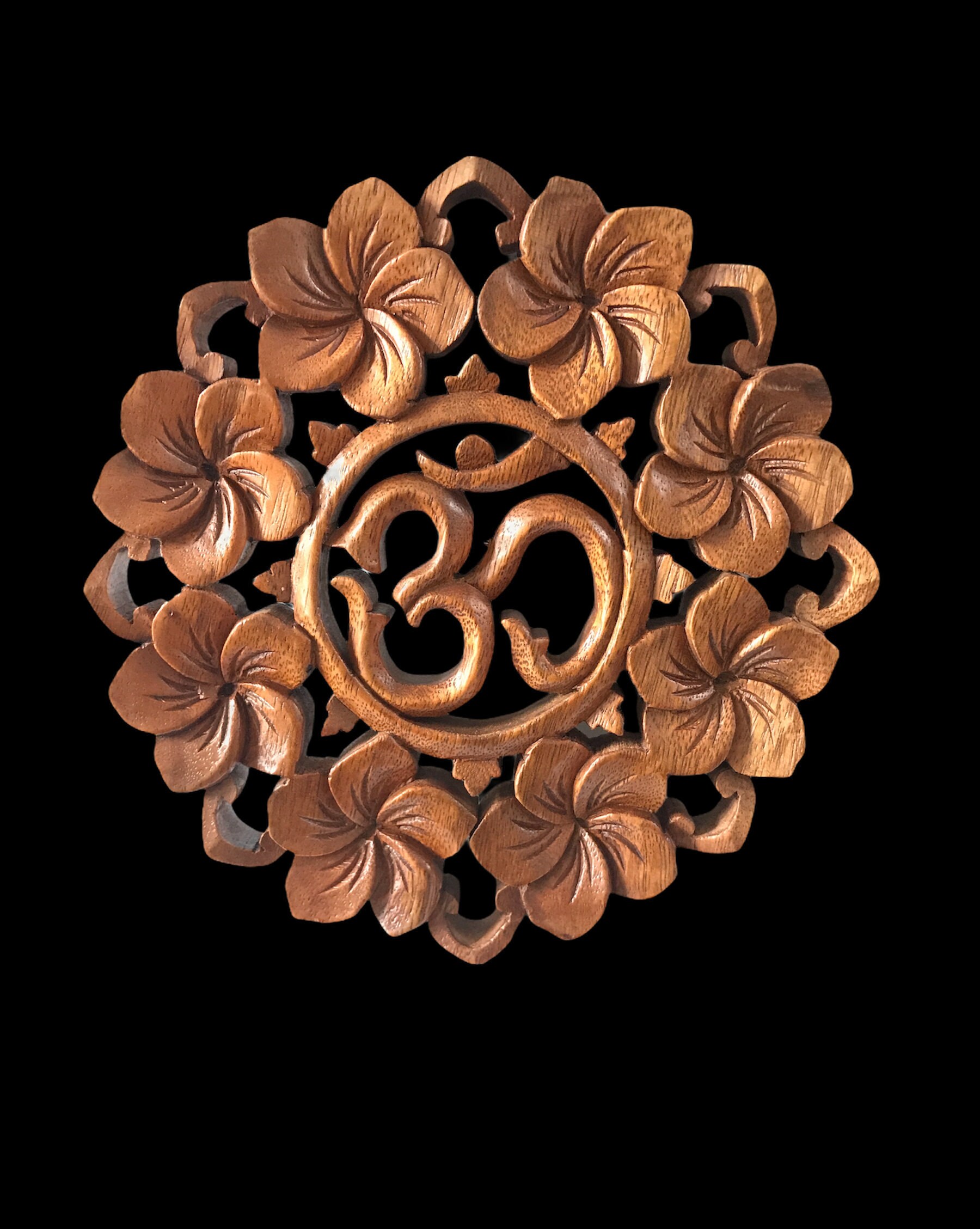 OM / AUM Floral Wall Hanging 8 / 20 Cms Tall Wooden Hand Carved 'OM ...