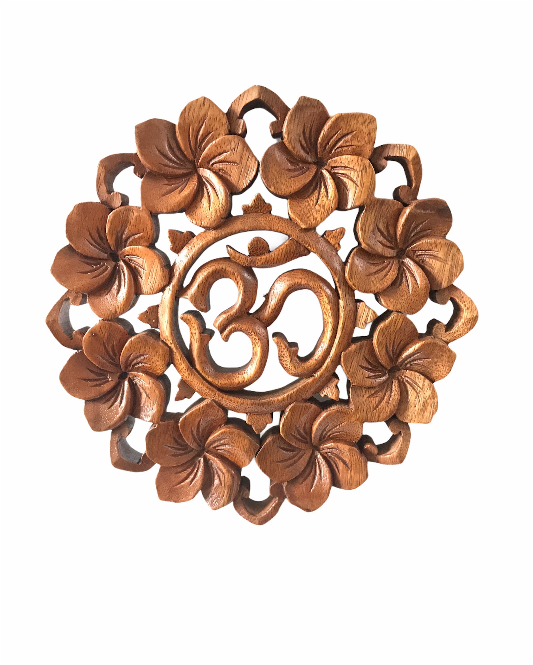 OM / AUM Floral Wall Hanging 8 / 20 Cms Tall Wooden Hand Carved 'OM ...