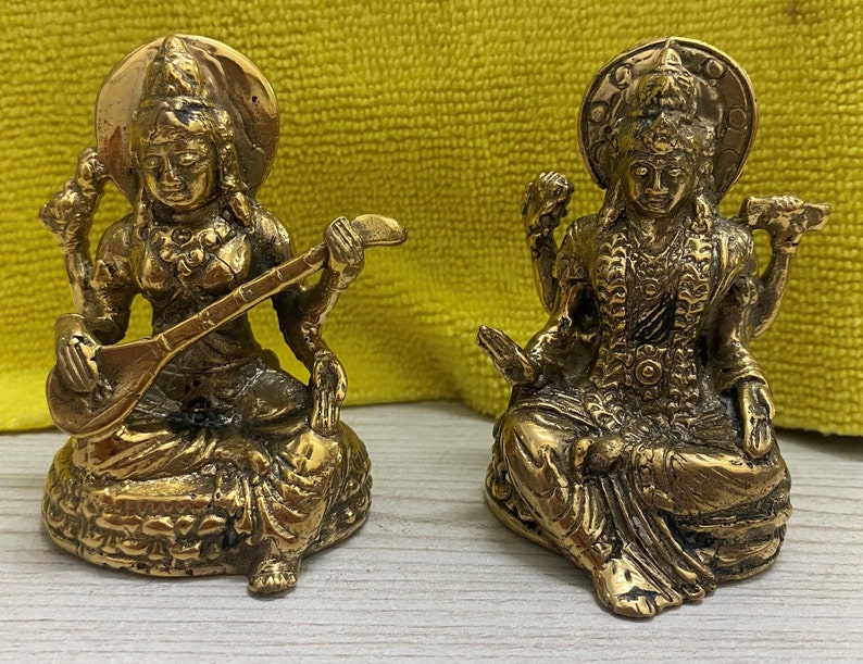 S: Goddess Lakshmi Statue | Saraswati Brass Statue | Small Hindu ...