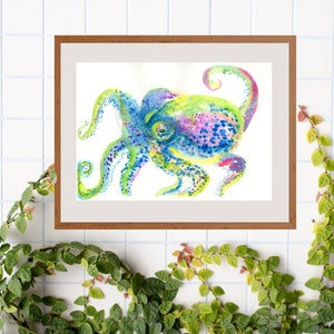 Octopus Animal Artwork, Original Watercolor, Hand Painted Art, Nautical ...
