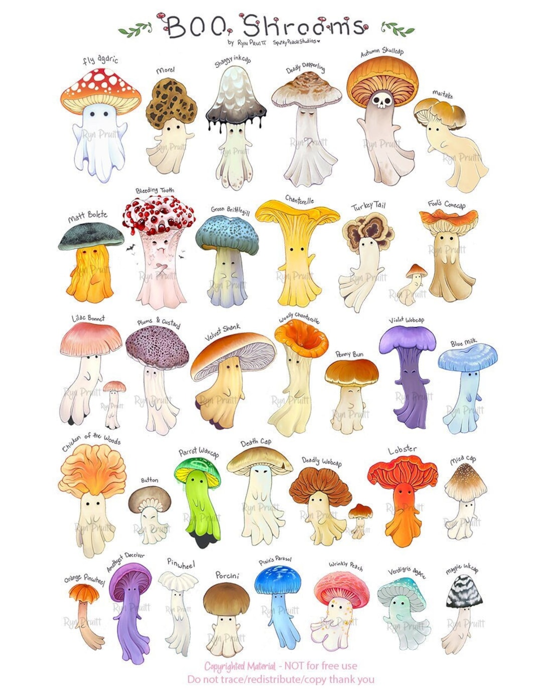 Boo Shroom Mushroom Ghost Fungi Foraging Friends 34 Types - Etsy