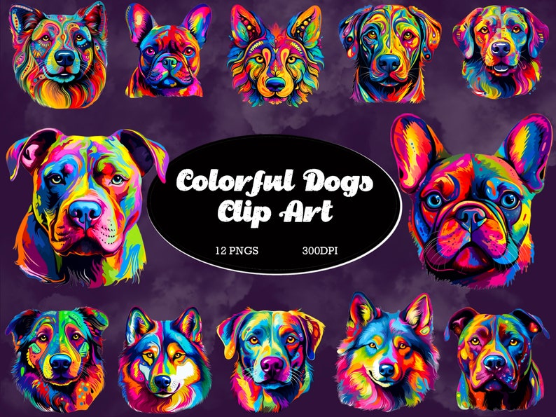 Colorful Dog Clipart, Digital Download, Transparent PNG, Dog Bundle ...